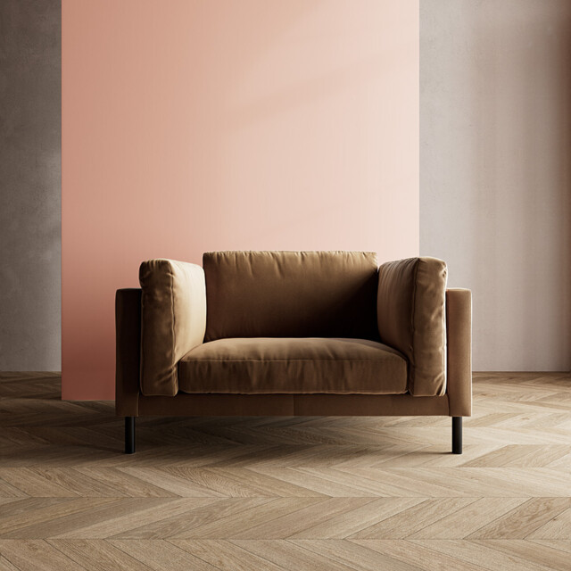 Swoon, Fabric Munich Love Seat, Biscuit, Easy Velvet, Black Feet by ...