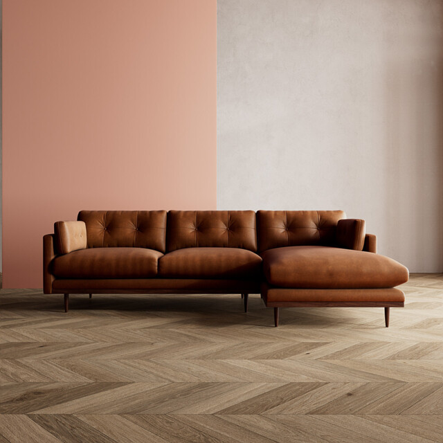 Swoon, Fabric, Klee, Right-hand Corner Sofa, Tan, Smart Leather, Dark ...