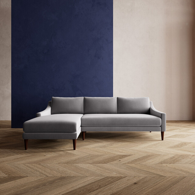 Swoon, Fabric Silver Grey, Turin, Left-hand Corner Sofa, Easy Velvet ...