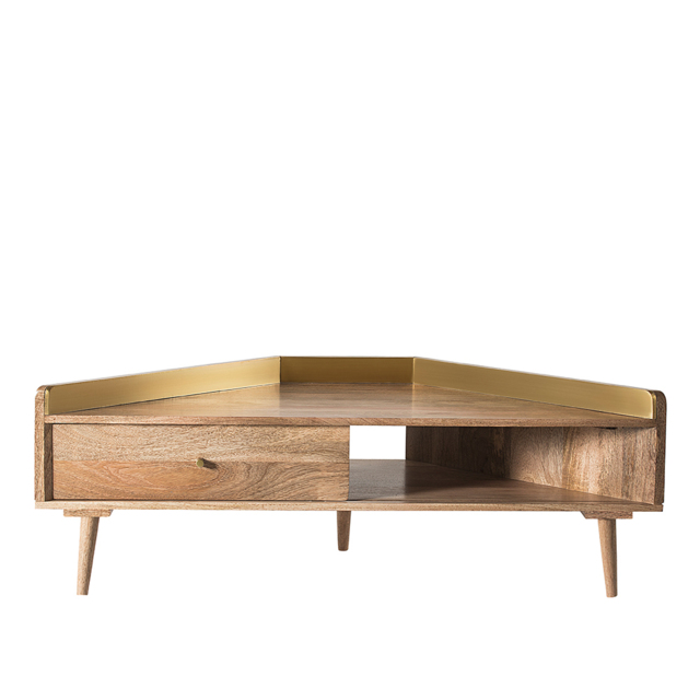 Swoon, Fresco, Mid-Century Style Corner TV Stand, Brown Brass & Natural ...