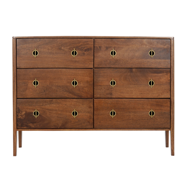 Swoon, Mango Wood/, Steel, Dark Brown Plain Morse Scandi Six-drawer ...