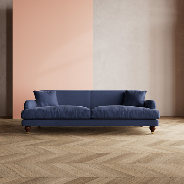 Swoon, Fabric Denim, Chorley, Three-seater Sofa, Linen, Dark Brass Caps ...
