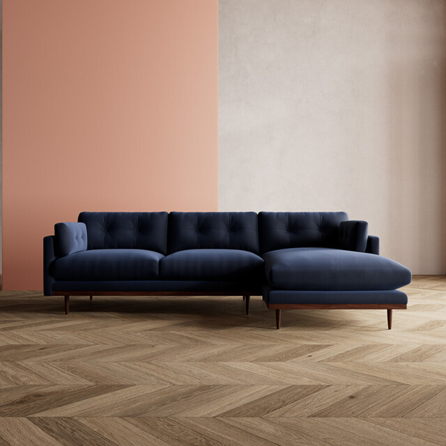 Swoon, Fabric, Klee, Right-hand Corner Sofa, Denim, Crushed Velvet ...