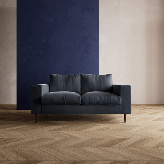 Swoon, Evesham, Two-Seater Sofa, Blue Battleship, Linen, W: 169cm x D ...
