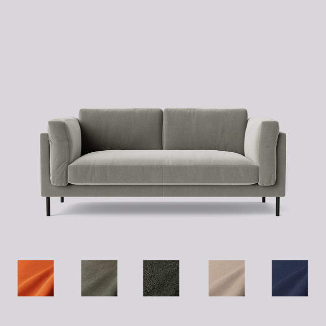 Swoon, Munich, Two-Seater Sofa, Black Smoke, Crushed Velvet, W: 182cm x ...