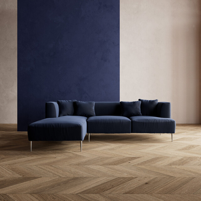 Swoon, Fabric, Kallas, Left-hand Corner Sofa, Denim, Crushed Velvet ...