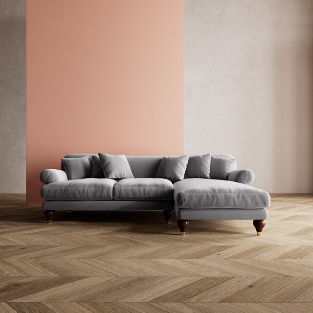 Swoon, Silver Grey, Willows, Right-Hand Corner Sofa, Easy Velvet, Size ...