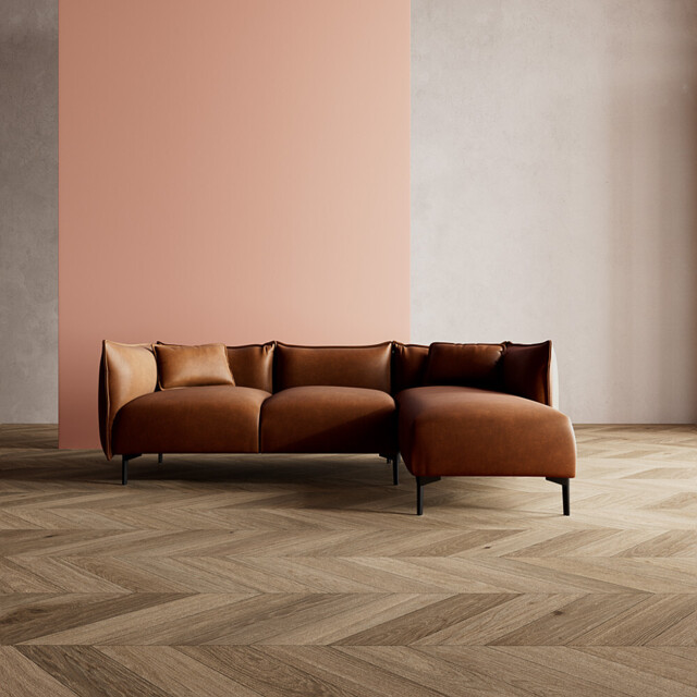 Swoon, Fabric Tan, Rico, Right-hand Corner Sofa, Smart Leather, Black ...