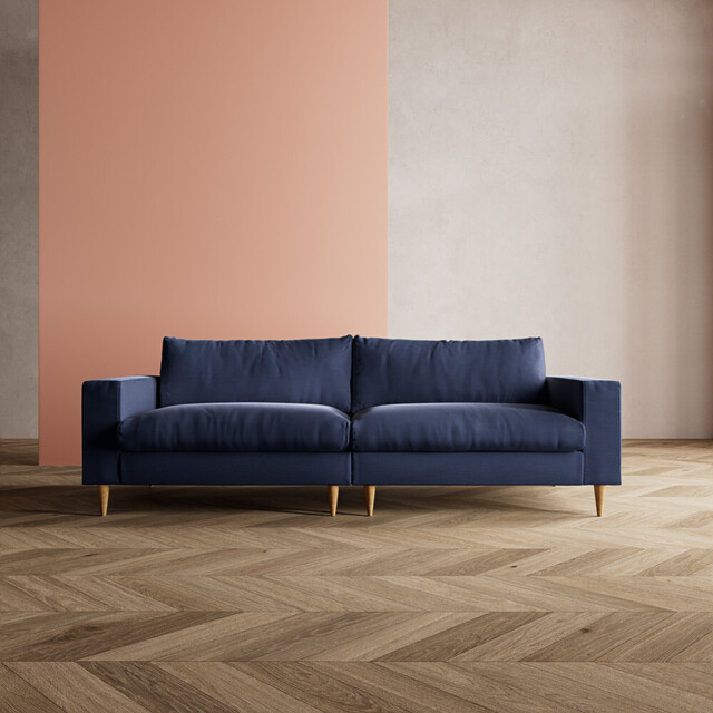 Swoon, Evesham, Four-Seater Sofa, Blue Denim, Linen, W:250cm x H:88cm ...