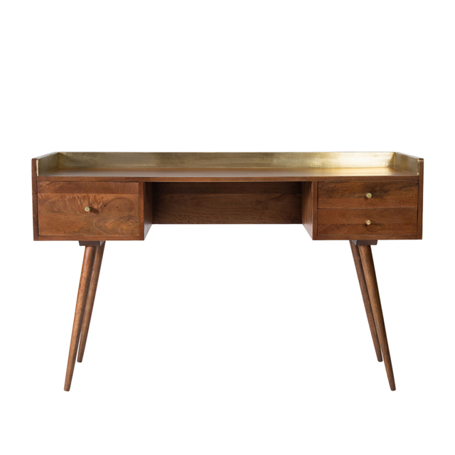 Swoon, Fresco, Mid-Century Modern Pedestal Desk, Brown, Mango Wood, W ...