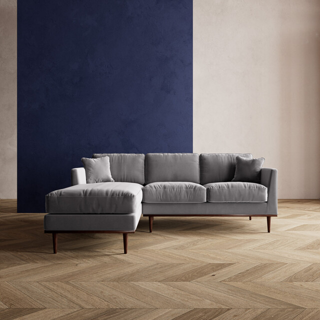 Swoon, Fabric Silver Grey, Norfolk, Left-hand Corner Sofa, Easy Velvet ...