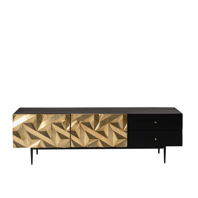 Swoon, Worthington, Art Deco TV Stand, Brass, Mango Wood, Patterned, W ...