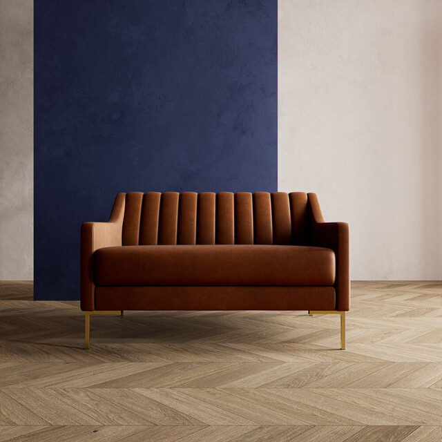 Swoon, Fabric Tan, Febe, Two-seater Sofa, Smart Leather, Brass Feet by ...