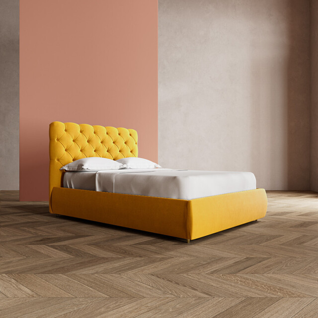 Swoon, Burbage, Double Ottoman Bed, Turmeric, Easy Velvet, Brass Feet ...