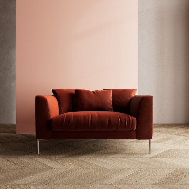 Swoon Alena, Love Seat Harissa Crushed Velvet with Silver Feet, Red and ...