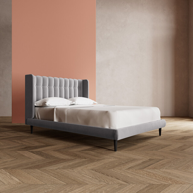 Swoon, Silver Grey Fabric, Kipling, Bed, Easy Velvet, Dark Feet, Double ...