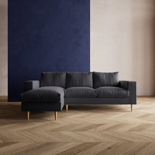 Swoon, Evesham, Left-Hand Corner Sofa, Dark Blue, Boucle, W:234cm x D ...