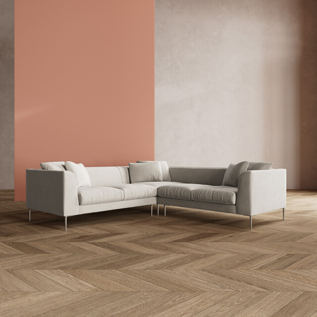 Swoon, Fabric, Alena, Five-seater Corner Sofa, Bone, Easy Velvet, With ...