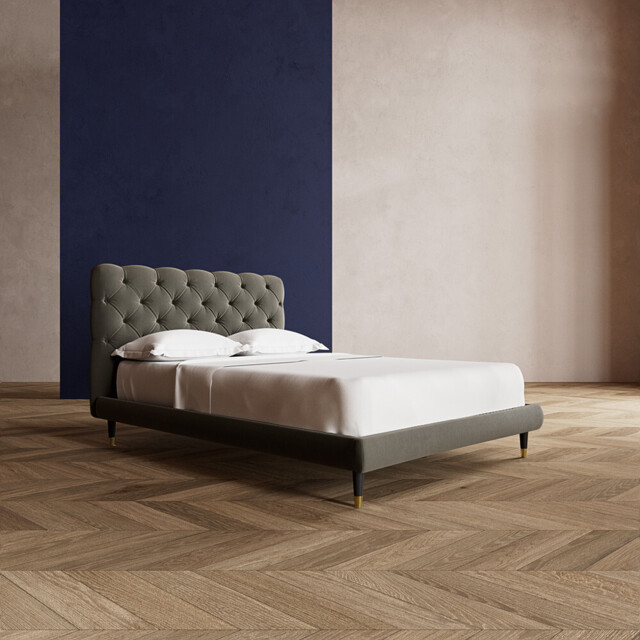 Swoon, Burbage, King Bed, Spruce, Crushed Velvet, Brass Capped Dark Feet, King by Swoon ...