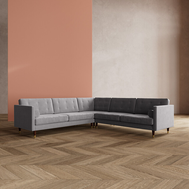 Swoon, Grey Fabric Porto Corner Sofa, Silver, Easy Velvet, Dark Feet by ...