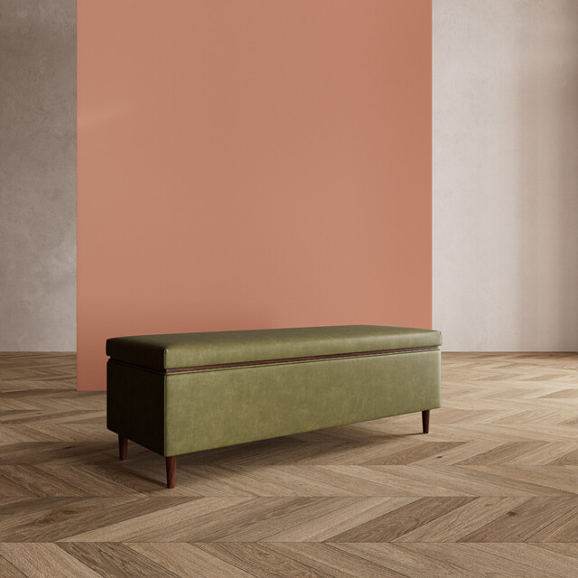 Swoon, Anke, Ottoman, Green, Smart Leather, W: 130cm x D: 45cm x H: 43 ...