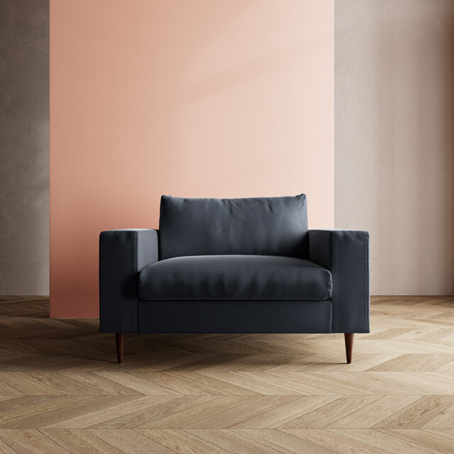 Swoon, Evesham, Love Seat, Blue Battleship, Linen, W:130cm x H:88cm by ...