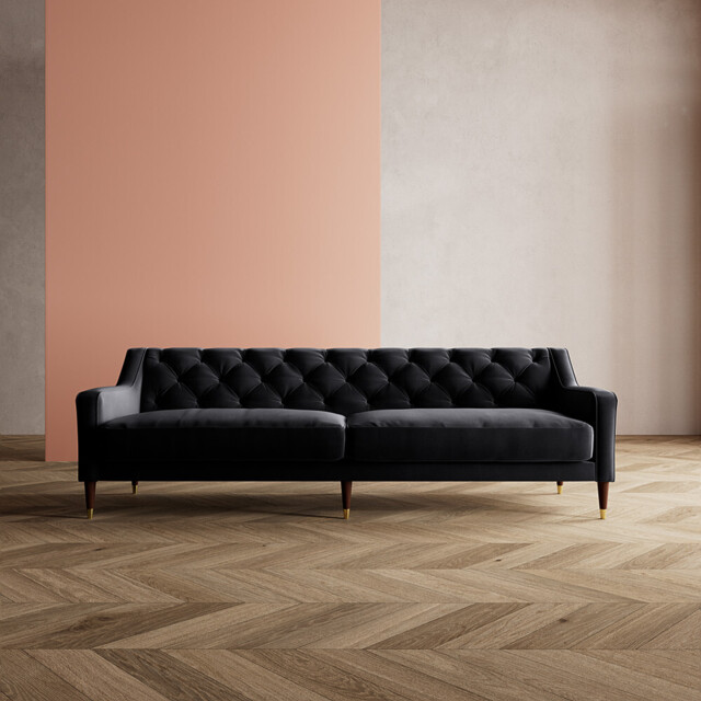 Swoon, Fabric Black, Pritchard, Four-seater Sofa, Easy Velvet, Dark ...