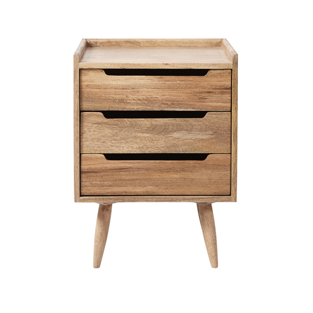Swoon, Southwark, Scandi Style Bedside Table, Three Drawers, Brown, Mango Wood, W: 38cm x D ...