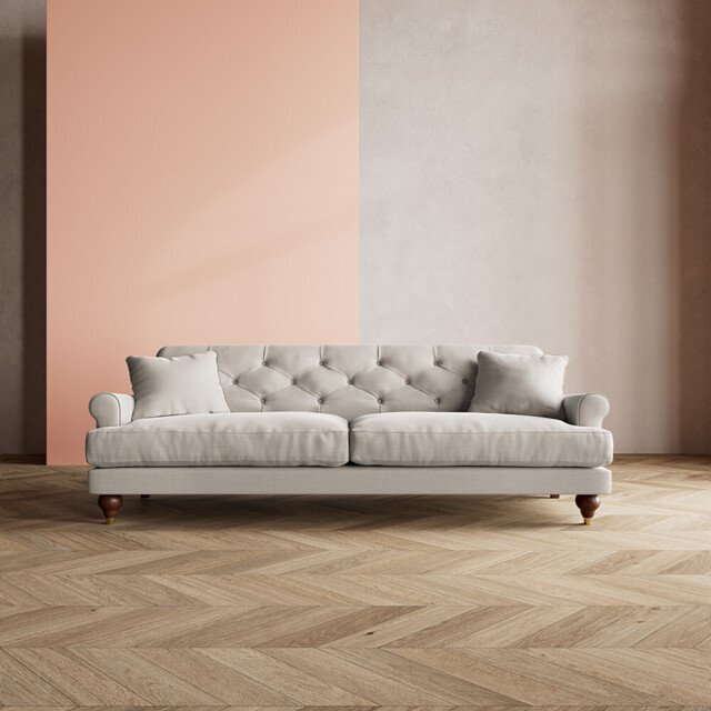 Swoon, Fabric, Sidbury, Three-seater Sofa, Pumice, Linen, Dark Brass Caps Short Feet by Swoon ...