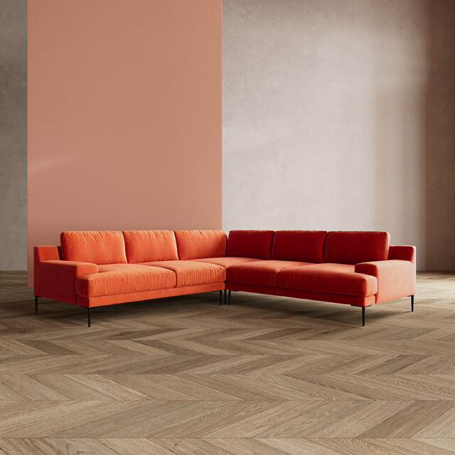 Swoon, Fabric Burnt Orange, Almera, Five-seater Corner Sofa, Easy ...