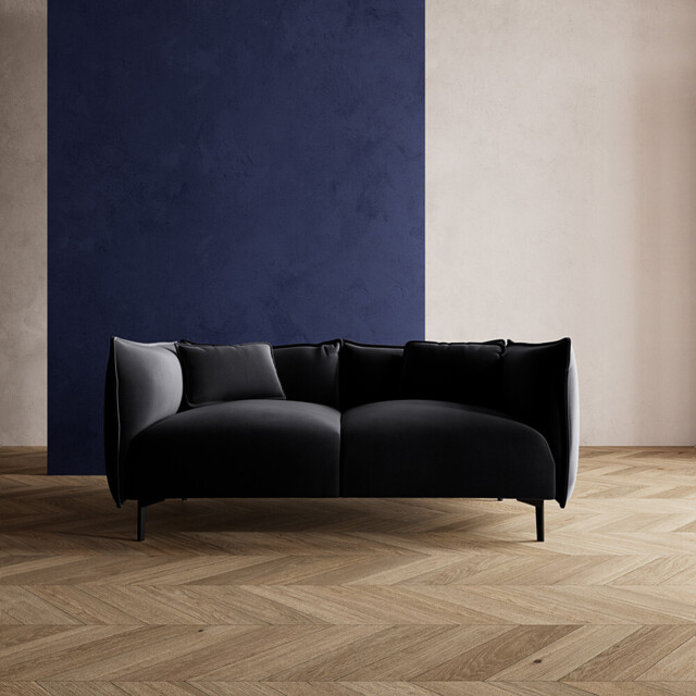 Swoon, Fabric Black, Rico, Two-seater Sofa, Easy Velvet, With Feet by ...