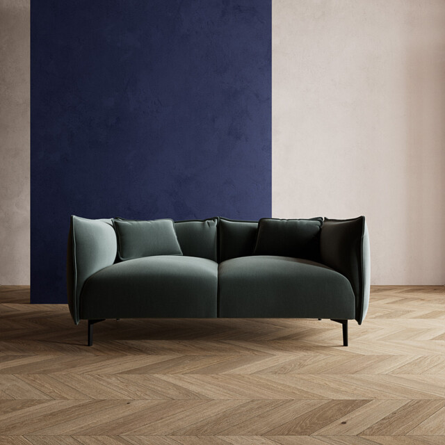 Swoon, Fabric Hydro, Rico, Two-seater Sofa, Crushed Velvet, Black Feet ...