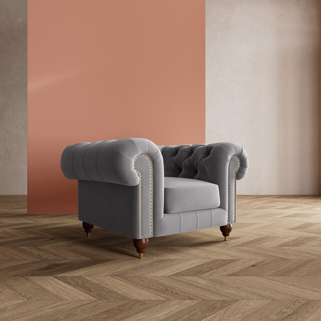 Swoon, Grey Fabric Winston Armchair, Silver, Easy Velvet, Dark Feet ...