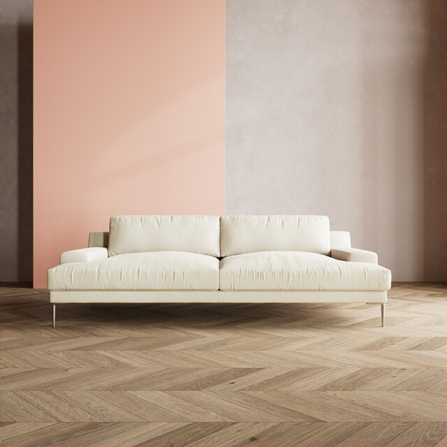 Swoon, Fabric, Almera, Three-seater Sofa, Ecru, Silver, Size ...