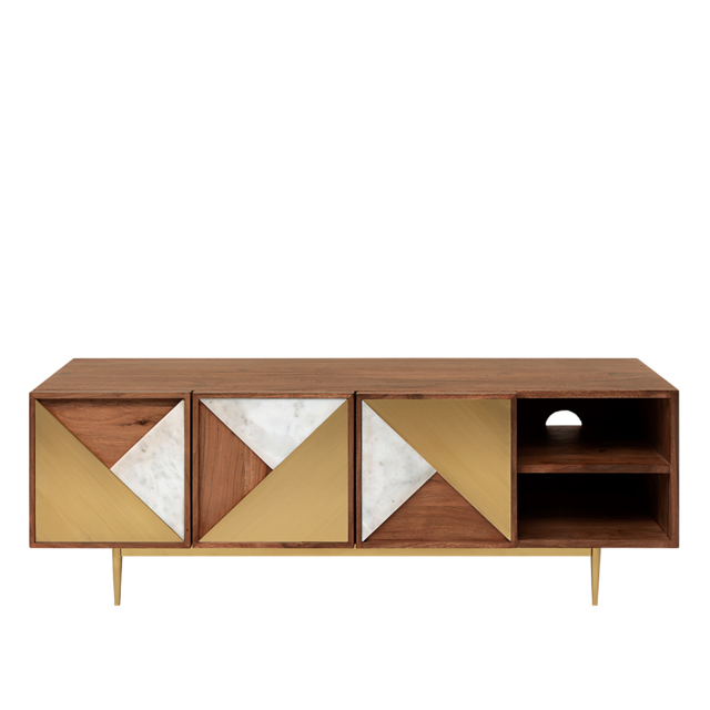 Swoon, Hermes, TV Stand, Brass, Acacia Wood, Patterned, 120cm x D: 38cm ...