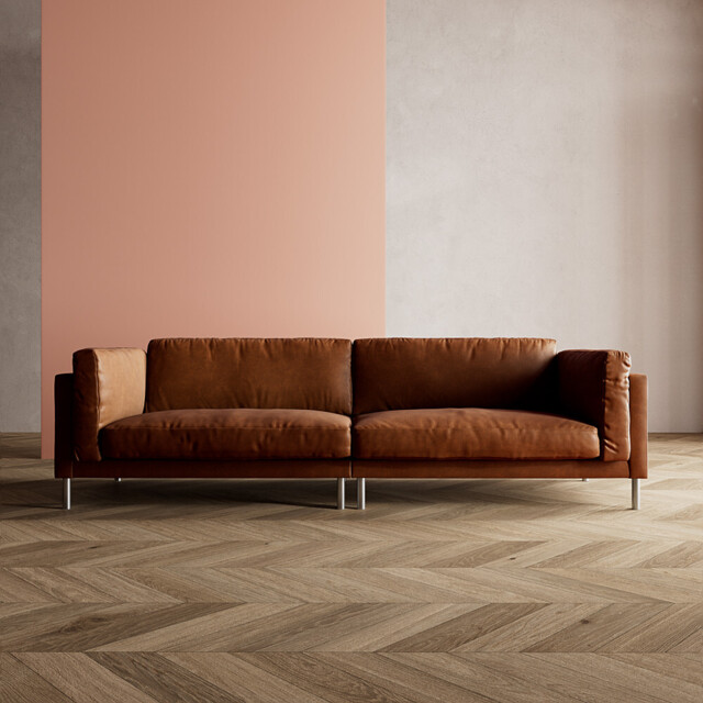 Swoon, Fabric Munich Four-seater Sofa, Tan, Smart Leather, Silver Feet ...