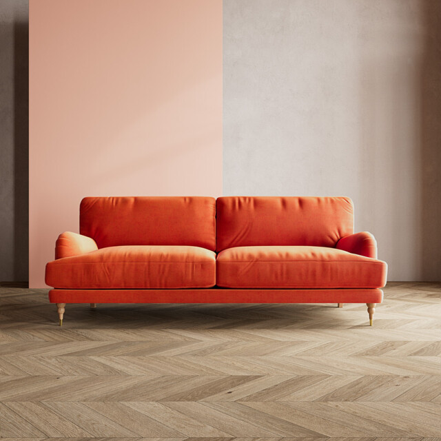 Swoon, Fabric Charlbury Three-seater Sofa, Burnt Orange, Easy Velvet, Light Feet by Swoon ...