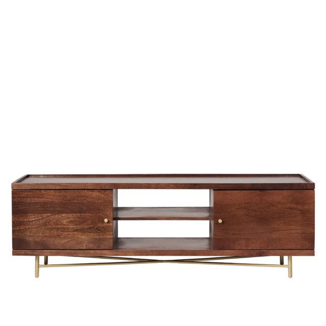Swoon, Halle, Large TV Stand, Brown, Mango Wood, W: 144cm x D: 35cm x H ...