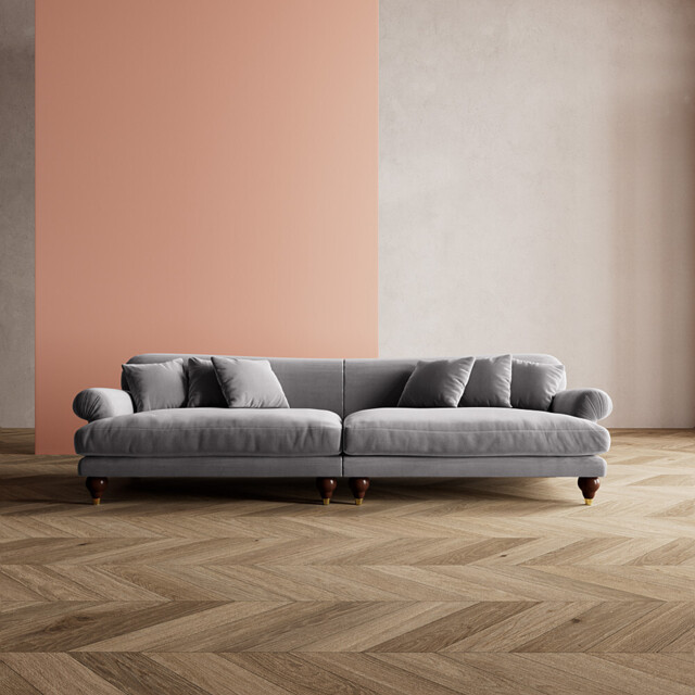 Swoon, Silver Grey, Willows, Four-Seater Sofa, Easy Velvet, Size: 70cm ...