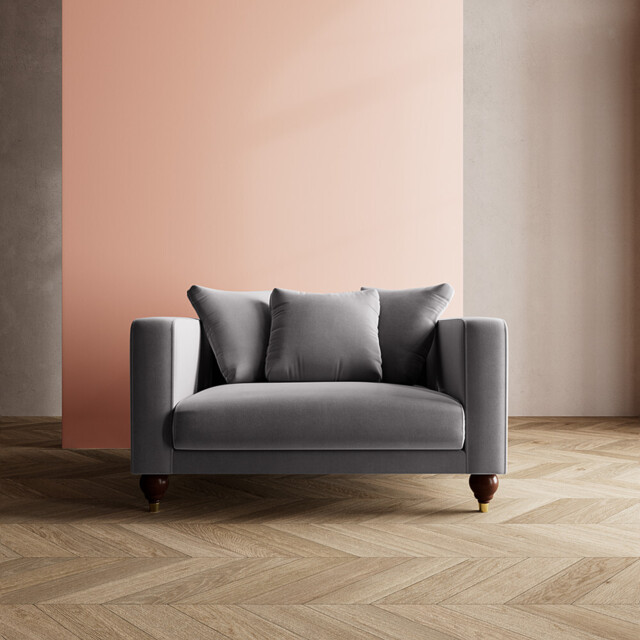 Swoon, Silver Grey Fabric, Waterloo, Love Seat, Easy Velvet, Dark Feet ...