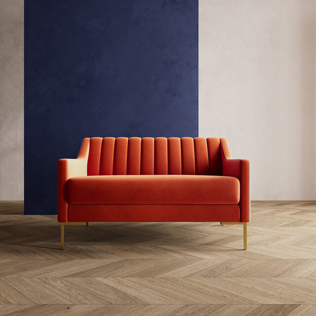 Swoon, Fabric Burnt Orange, Febe, Two-seater Sofa, Easy Velvet, Brass ...