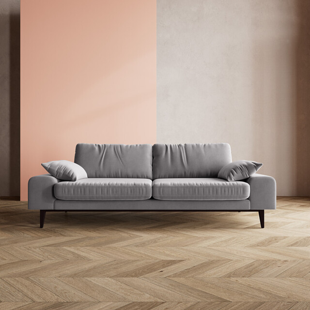 Swoon, Fabric Silver Grey, Tulum, Three-seater Sofa, Easy Velvet, Dark ...