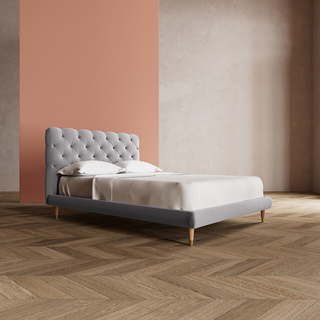 Swoon, Burbage, Double Bed, Silver Grey, Easy Velvet, Brass Capped ...