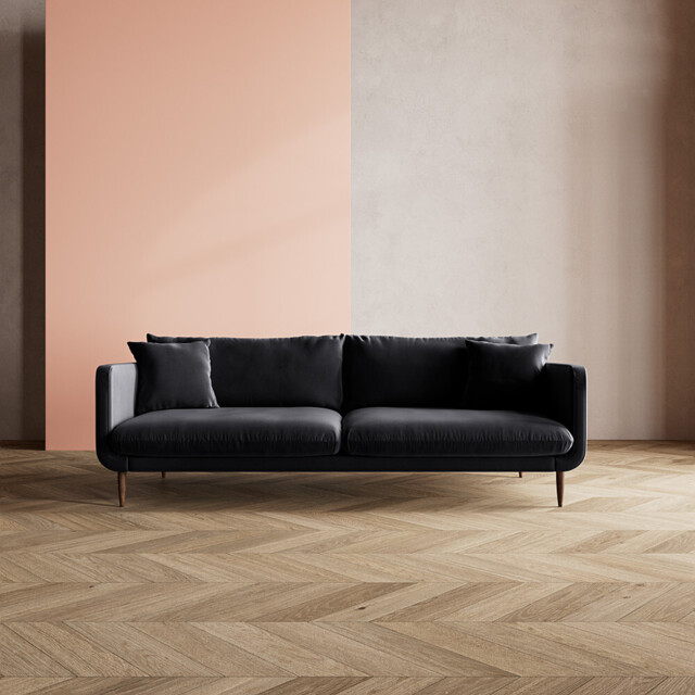 Swoon, Freja, Three-Seater Sofa, Black, Easy Velvet, W: 209cm x D: 85cm ...