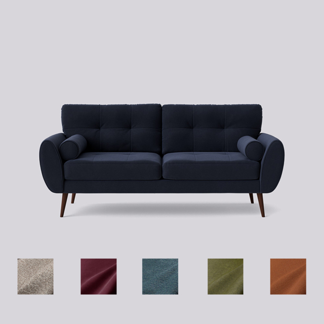 Swoon, Fabric, Egle, Three-seater Sofa, Denim, Crushed Velvet, Dark Feet, 200cmx92cm by Swoon ...