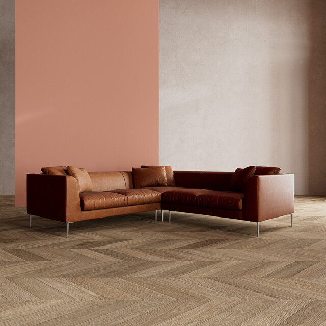 Swoon, Fabric, Alena, Five-seater Corner Sofa, Tan, Smart Leather, With ...