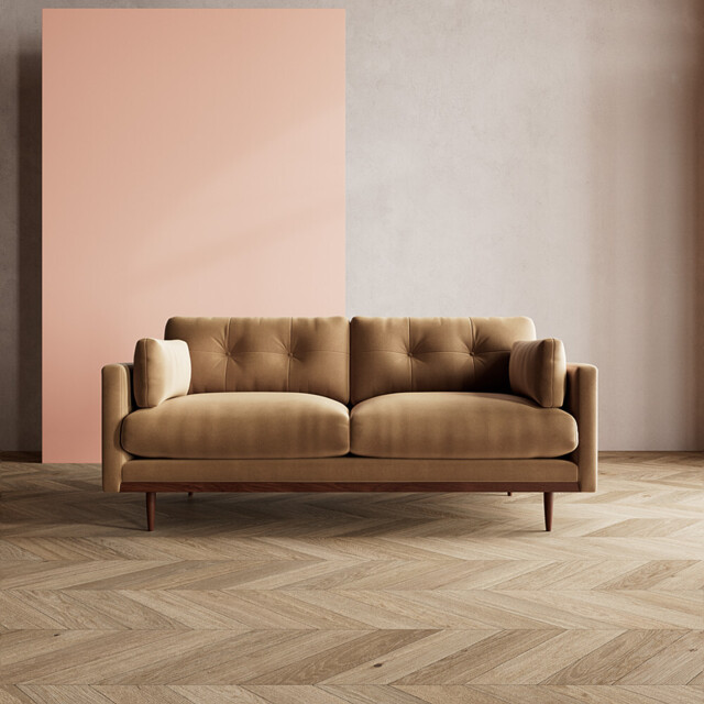 Swoon, Fabric, Klee, Three-seater Sofa, Biscuit, Easy Velvet, Dark Feet ...