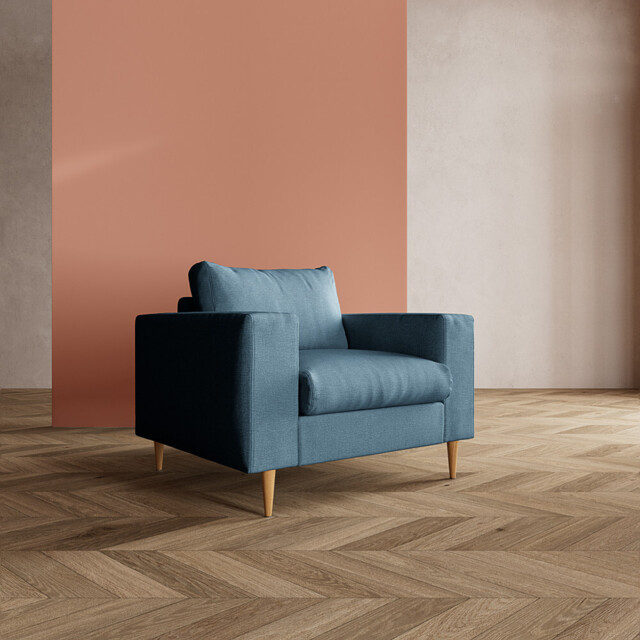 Swoon, Evesham, Armchair, Blue, House Weave, W:103cm x D:94cm x H:87cm ...