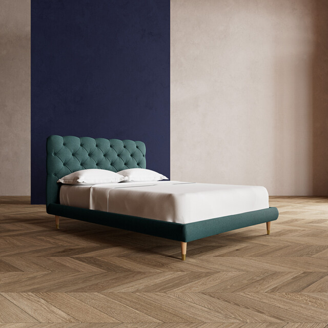 Swoon, Burbage, King Bed, Cobalt, Smart Wool, Brass Capped Light Feet ...