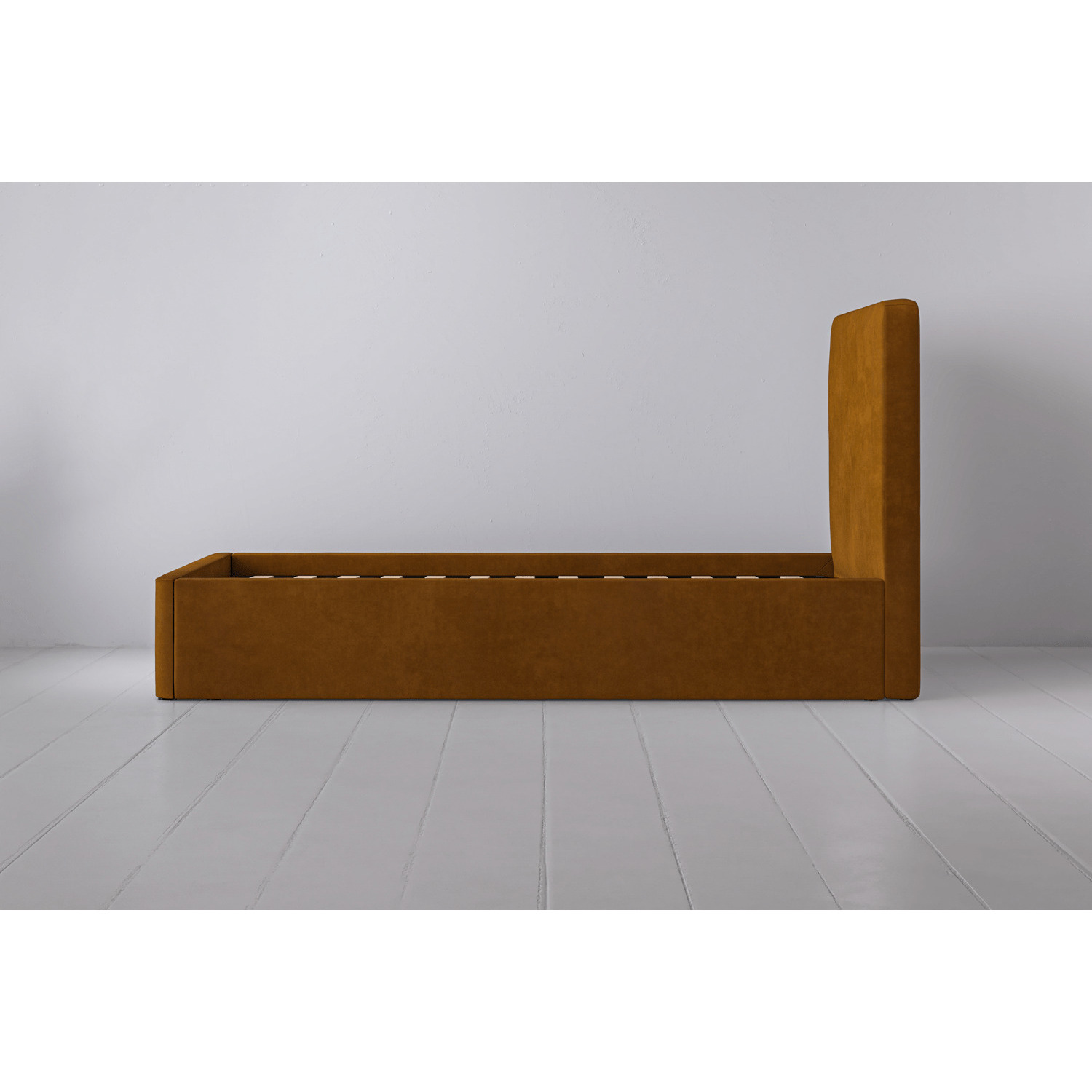Faux Suede Single Bed from Swyft - Tan - Bed 01 - Quick Delivery by Swyft | ufurnish.com